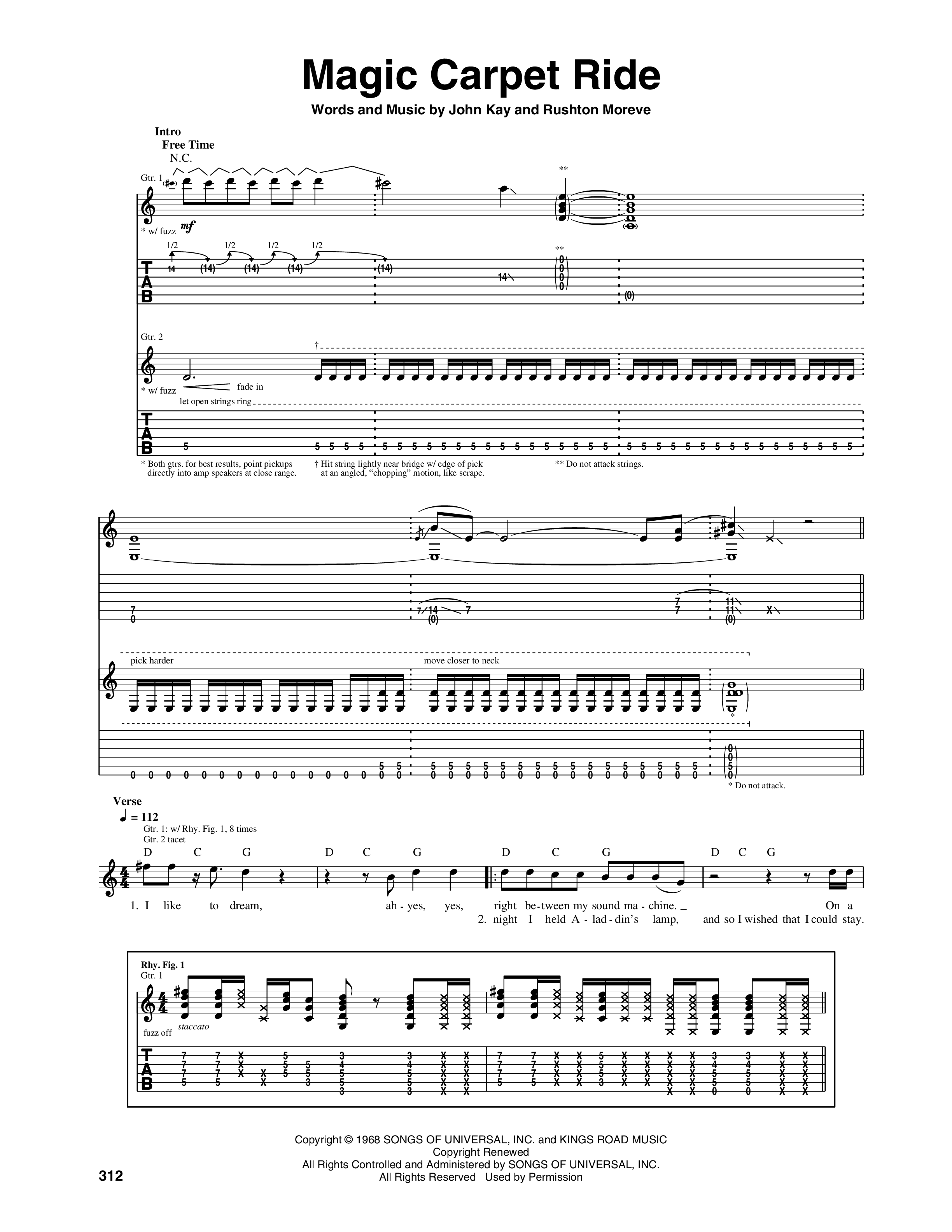 Play Official version of Magic carpet ride sheet music by Steppenwolf ...