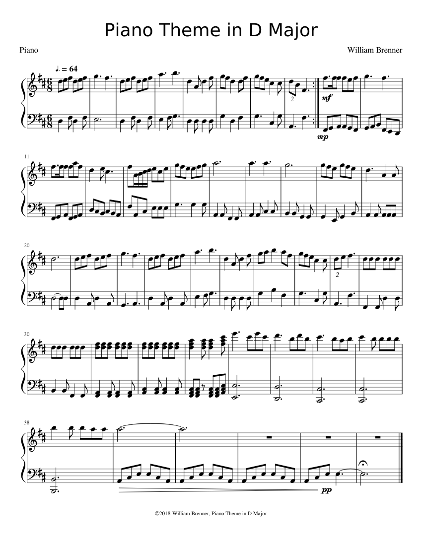 Piano Theme in D Major Sheet music for Piano (Solo) Easy | Musescore.com