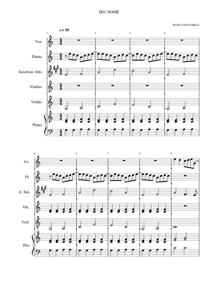 SEU NOME CERTA Sheet music for Piano, Vocals, Flute, Saxophone alto ...