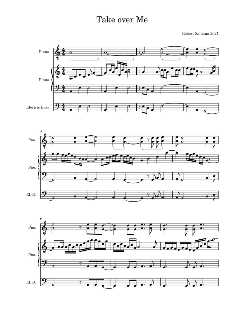 Take over Me Sheet music for Piano, Bass guitar (Mixed Trio ...