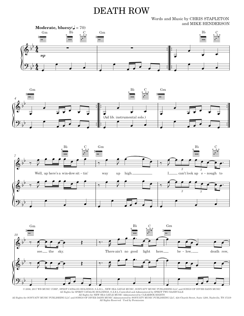Play Official version of Death row sheet music by Chris Stapleton for ...