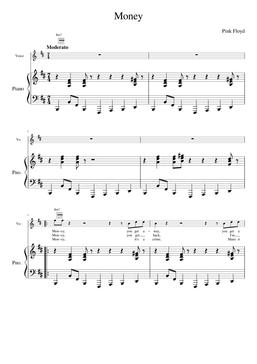 Money Sheet music for Piano, Vocals (Piano-Voice) | Musescore.com
