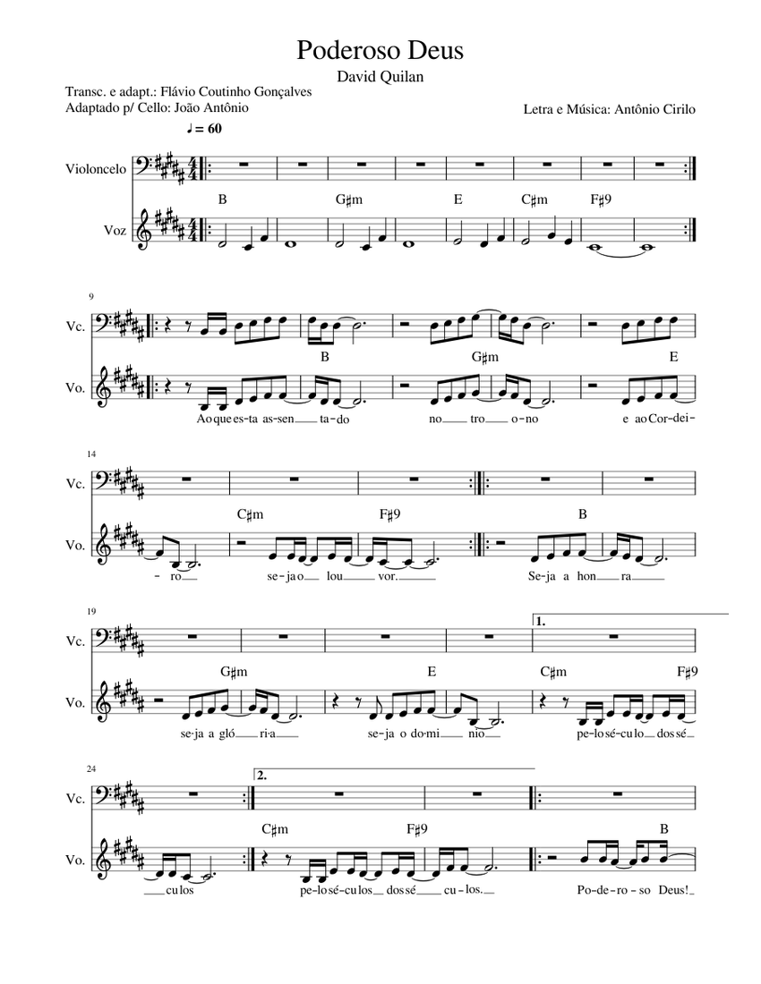 Poderoso Deus Sheet music for Vocals, Cello (Mixed Duet) | Musescore.com