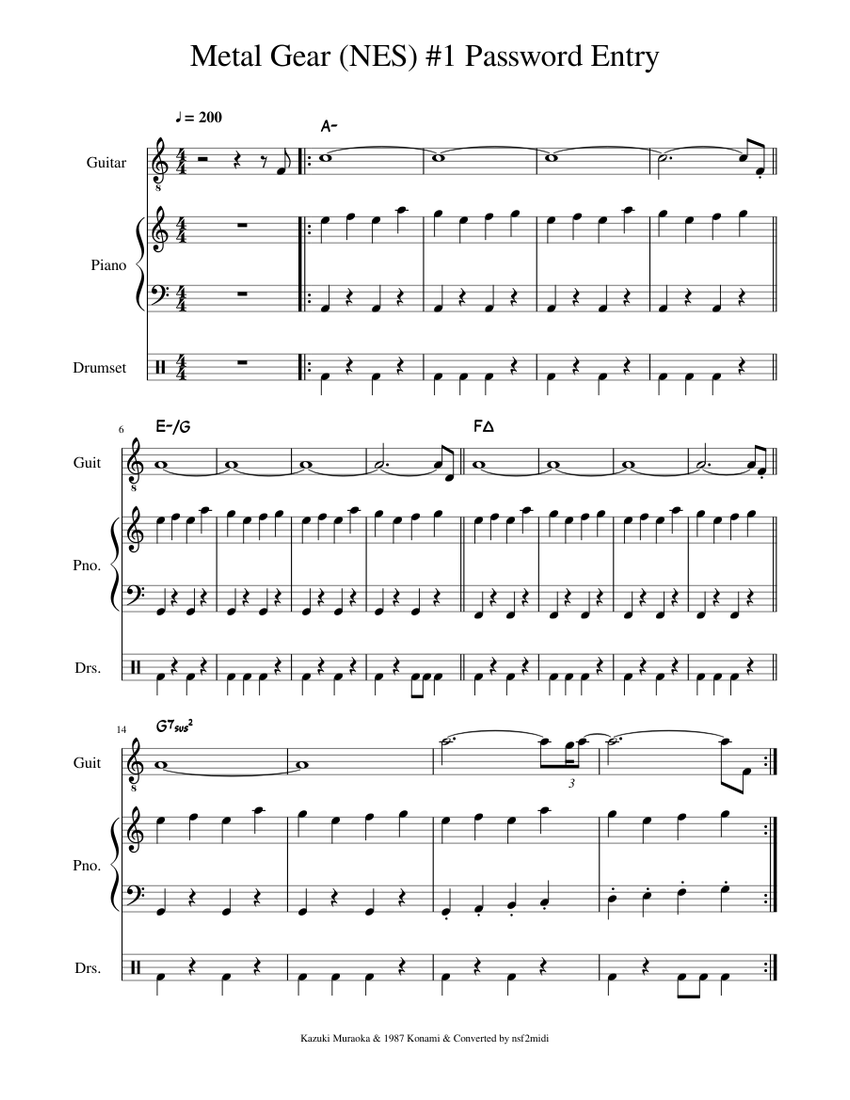 Metal Gear (NES) #1 Password Entry Sheet music for Piano, Drum Group ...