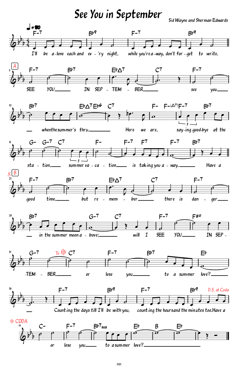 See You in September (Lead sheet with lyrics ) Sheet music for Piano ...