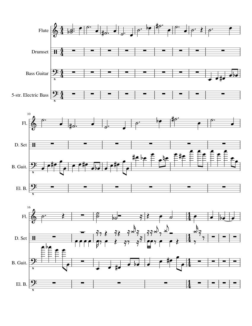 BOB Sheet music for Flute, Bass guitar, Drum group (Mixed Quartet ...