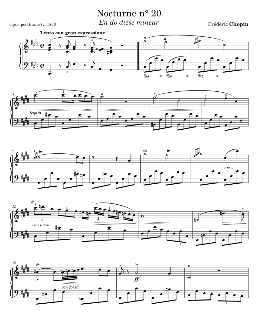 Nocturne n°20 en Do dièse mineur – Chopin Sheet music for Piano (Solo) | Musescore.com