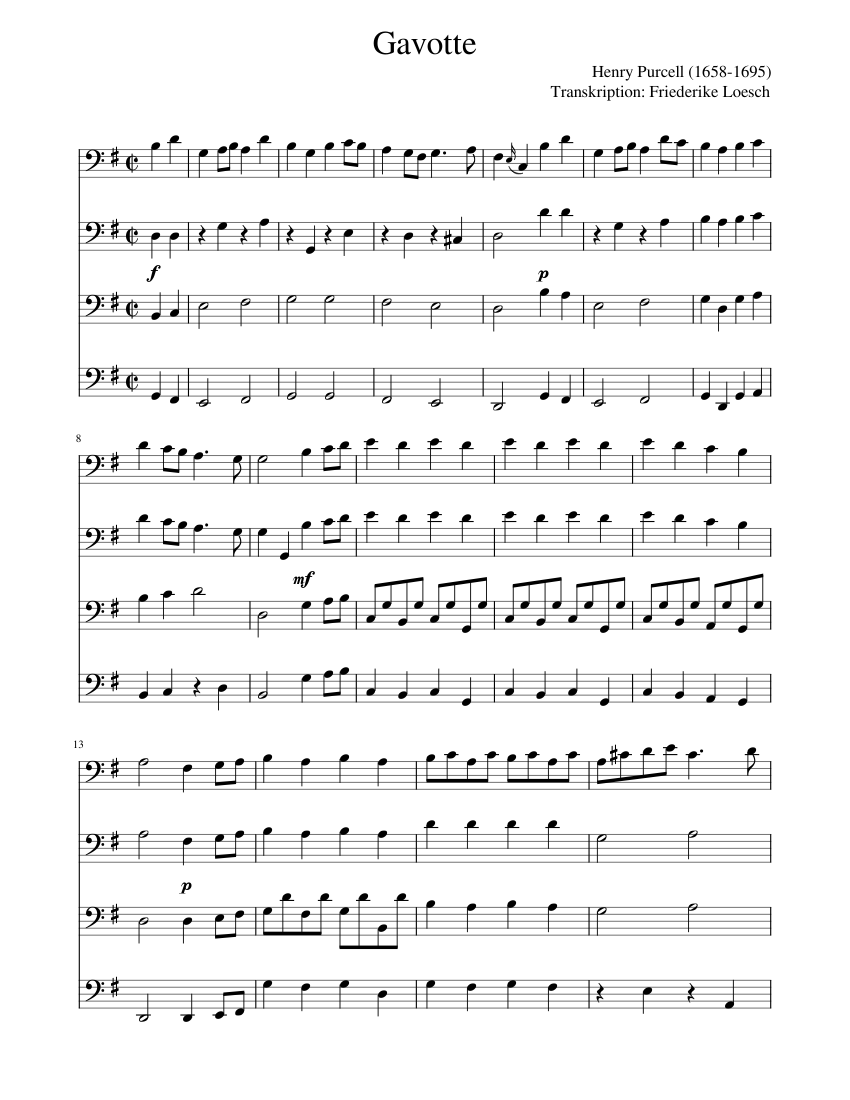 Gavotte Sheet music for Cello (Mixed Quartet) | Musescore.com