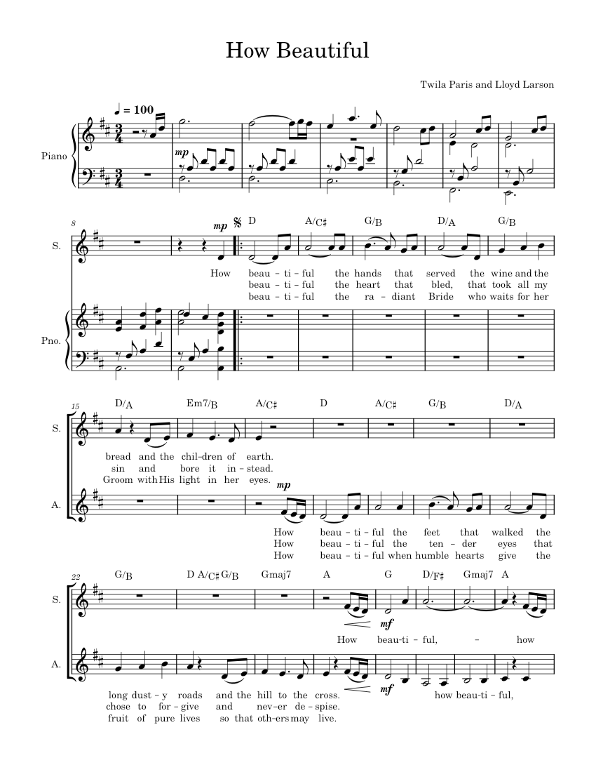 How beautiful – Twila Paris Sheet Music with Chords for Piano ...