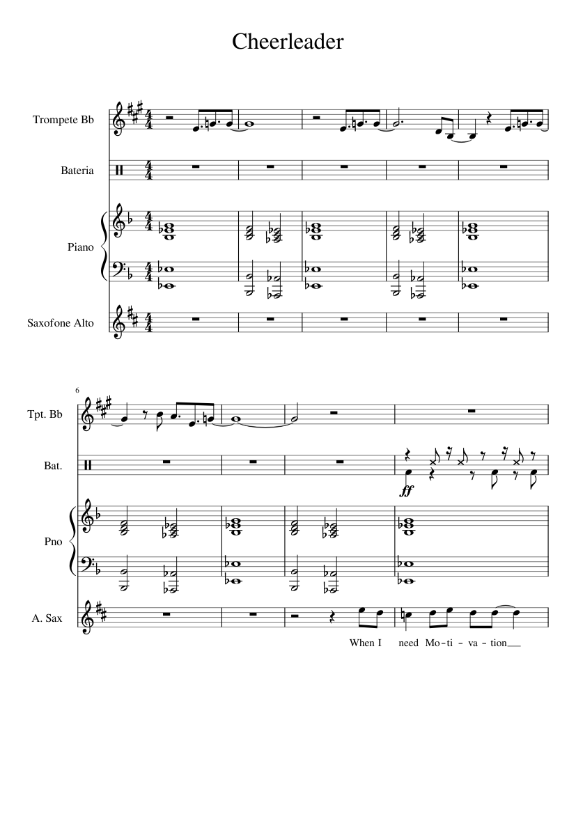 Cheerleader Sheet music for Piano, Saxophone alto, Trumpet in b-flat ...