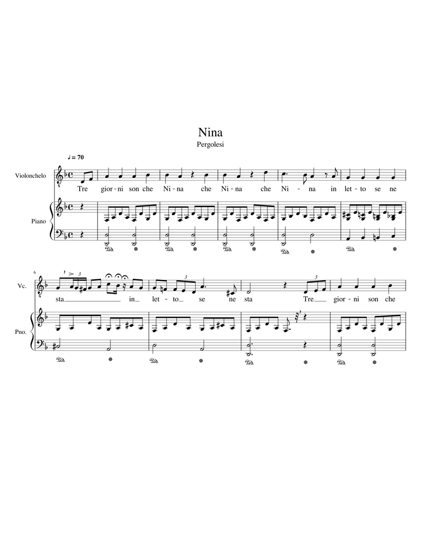 Nina Sheet music for Piano, Cello (Solo) | Musescore.com
