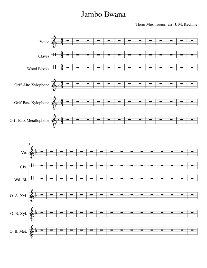 Jambo Bwana Sheet music for Vocals, Xylophone, Woodblock, Claves & more ...