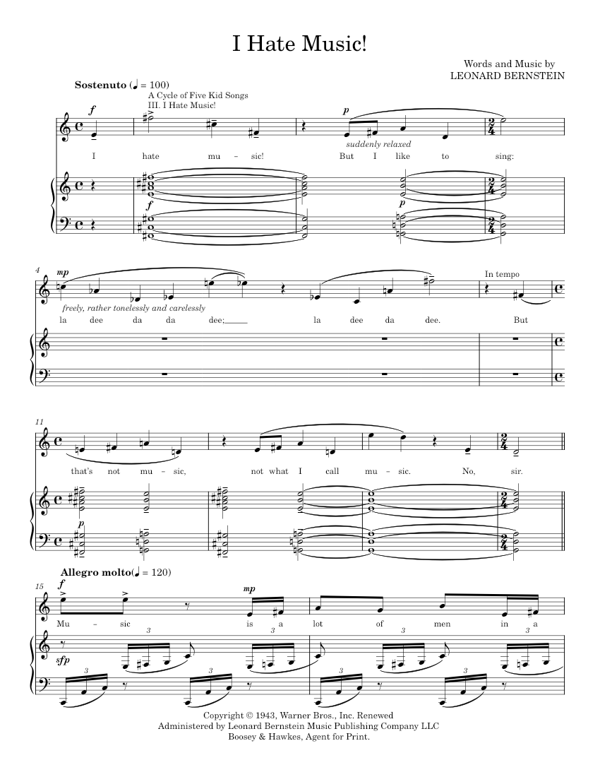 I Hate Music! Sheet music for Piano, Vocals: Music Notes