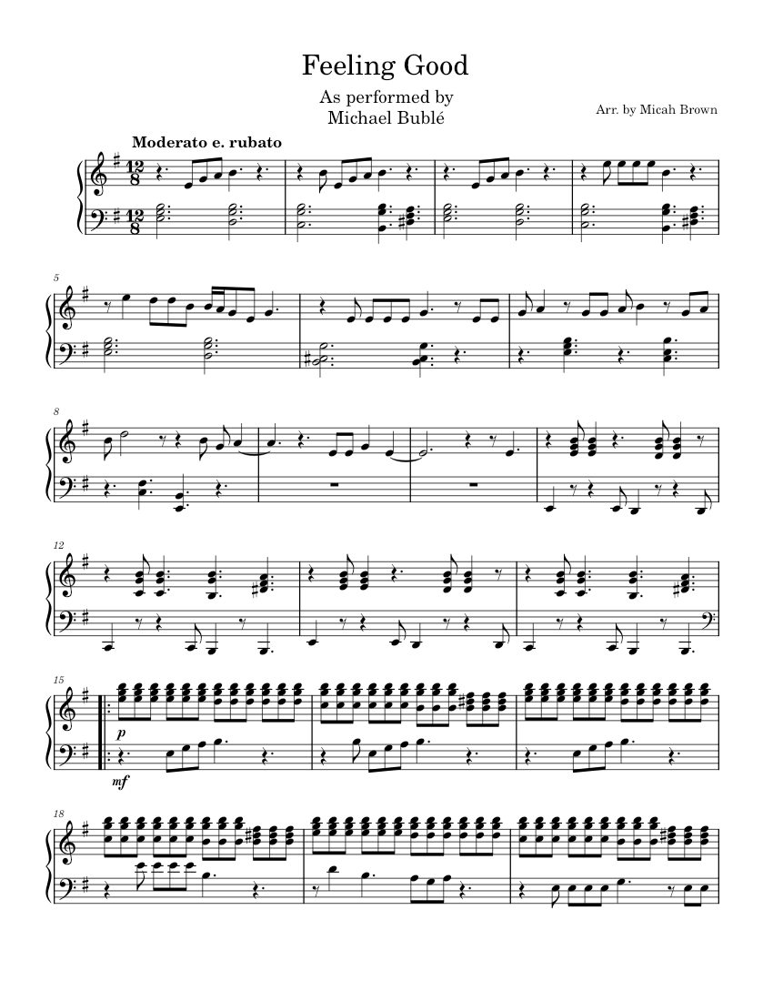 Feeling good – Michael Bublé Feeling Good Sheet Music for Piano (Solo ...