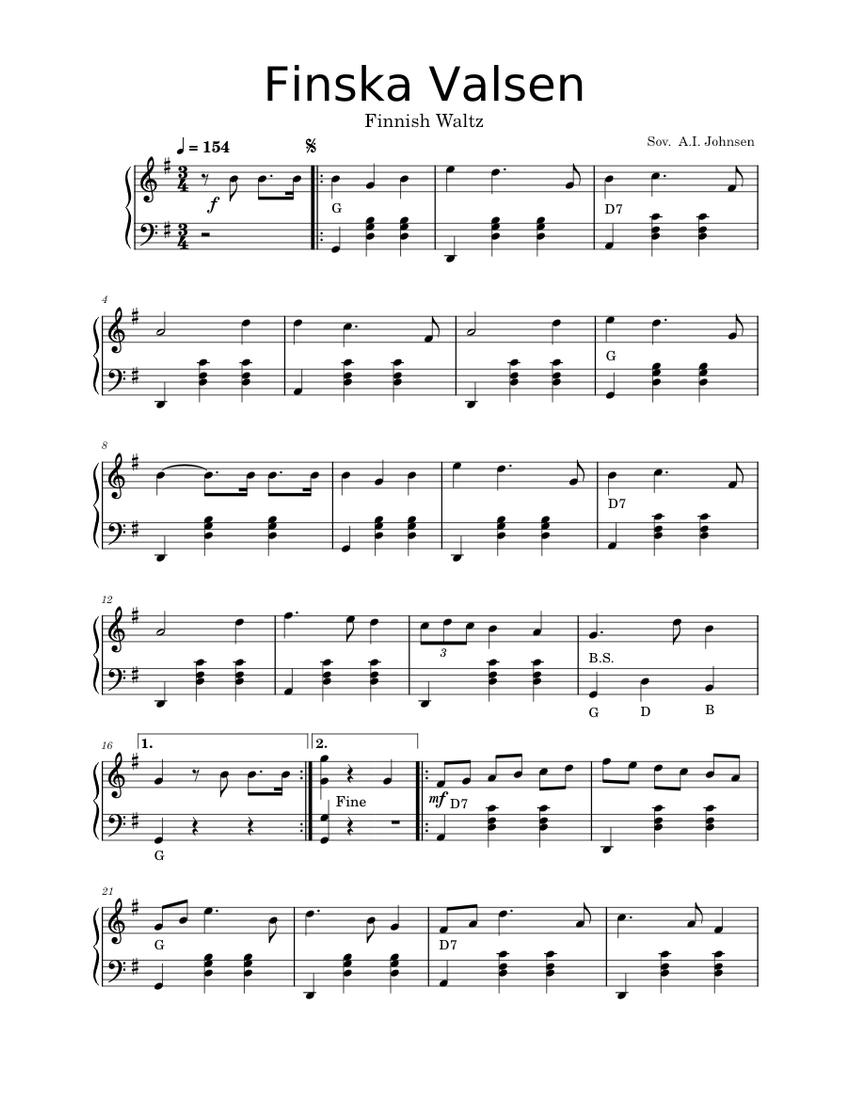 Finska Valsen – Hesekiel Wahlrot Sheet music for Piano (Solo) Easy ...