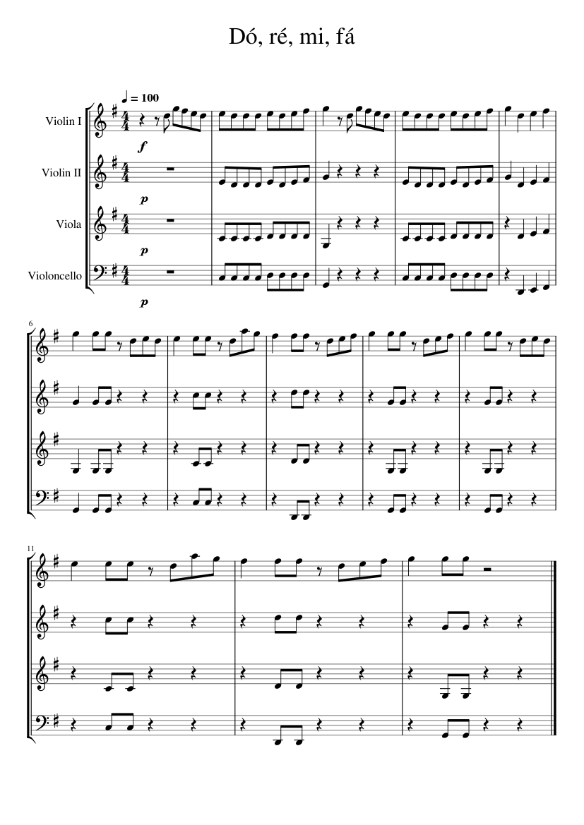 Dó, ré, mi, fá Sheet Music for Violin, Viola, Cello (String Quartet ...