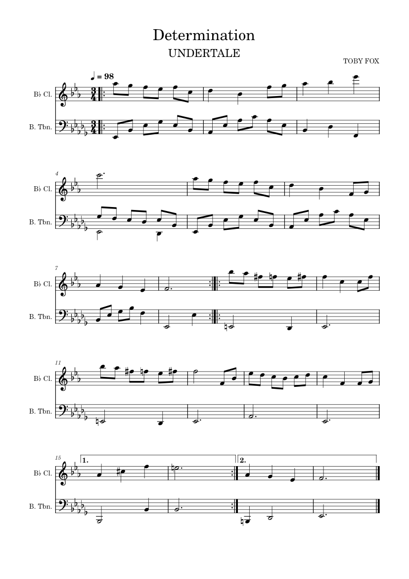 Determination – Toby Fox Determination TbCl Sheet music for Trombone ...