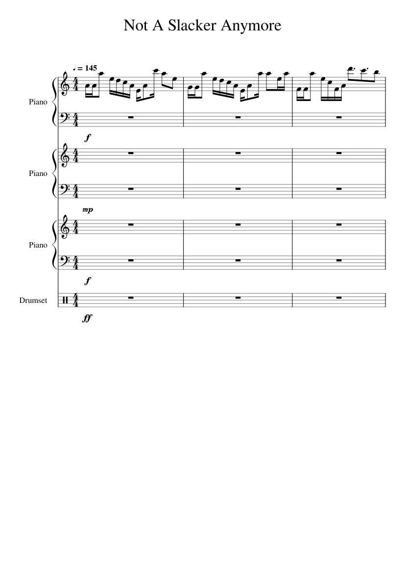 Not A Slacker Anymore Sheet Music for Piano, Drum group (Mixed Quartet ...