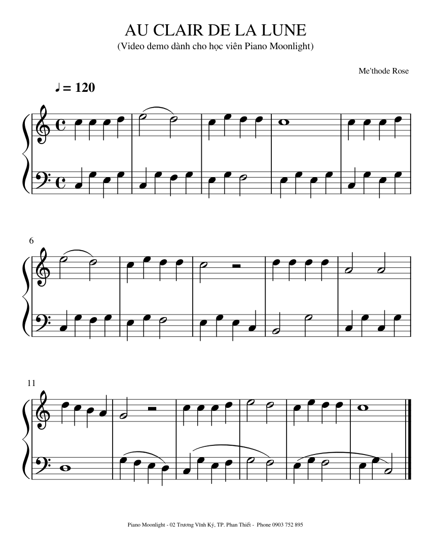 AU CLAIR DE LA LUNE Sheet music for Piano (Solo) Easy | Musescore.com
