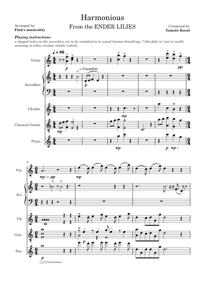 Ender Lilies - Harmonius theme – Yamato Kasai - Arrangement Sheet Music ...