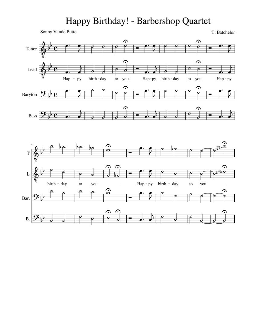 Happy Birthday! - Barbershop Quartet Sheet music for Tenor, Bass voice ...
