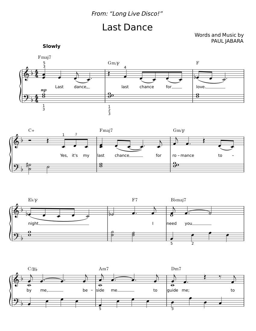 Last Dance - PAUL JABARA Sheet music for Piano (Solo) Easy | Musescore.com