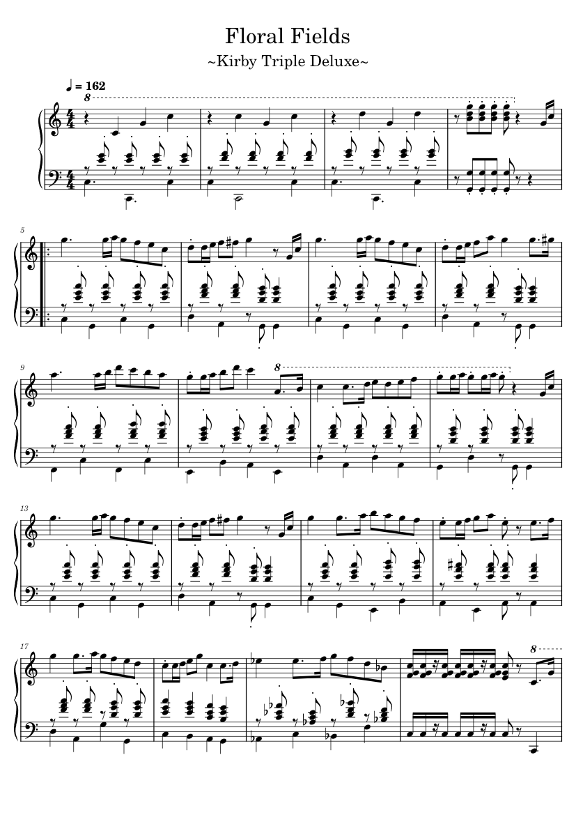 Floral Fields – Kirby Triple Deluxe Sheet Music for Piano (Solo ...