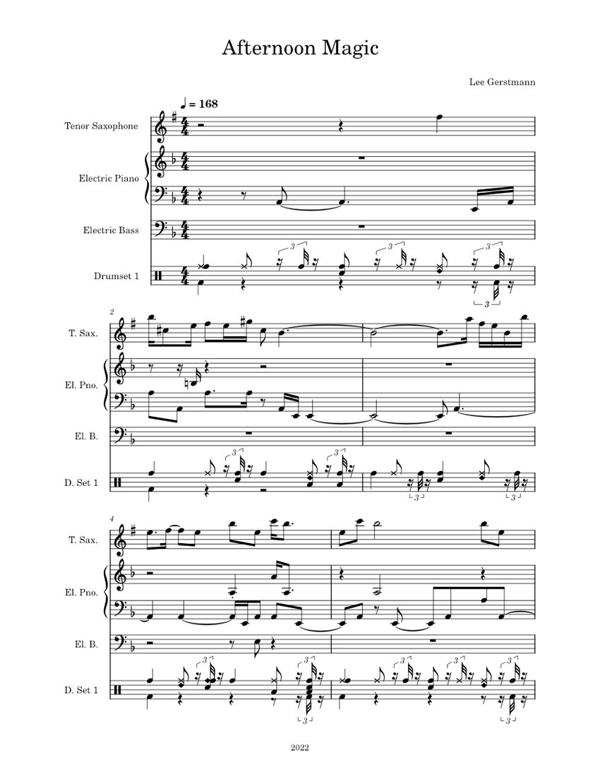Afternoon Magic Sheet music for Piano, Saxophone tenor, Bass guitar ...