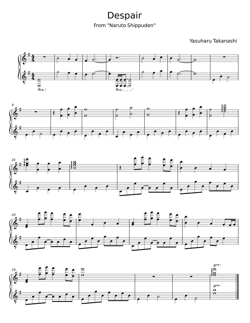 Despair - Yasuharu Takanashi Sheet music for Piano (Solo) Easy | Musescore.com