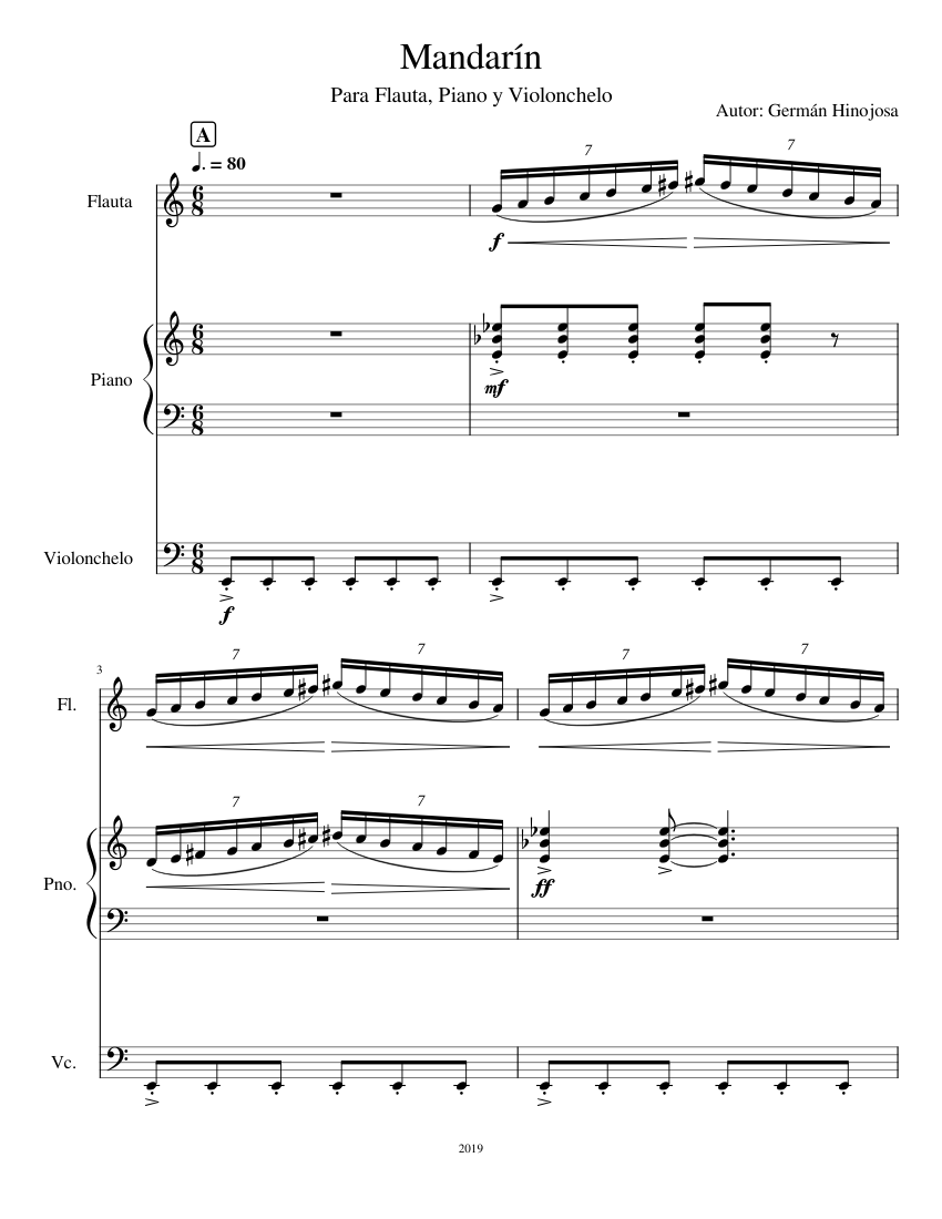 Mandarín Sheet music for Piano, Flute, Cello (Mixed Ensemble ...