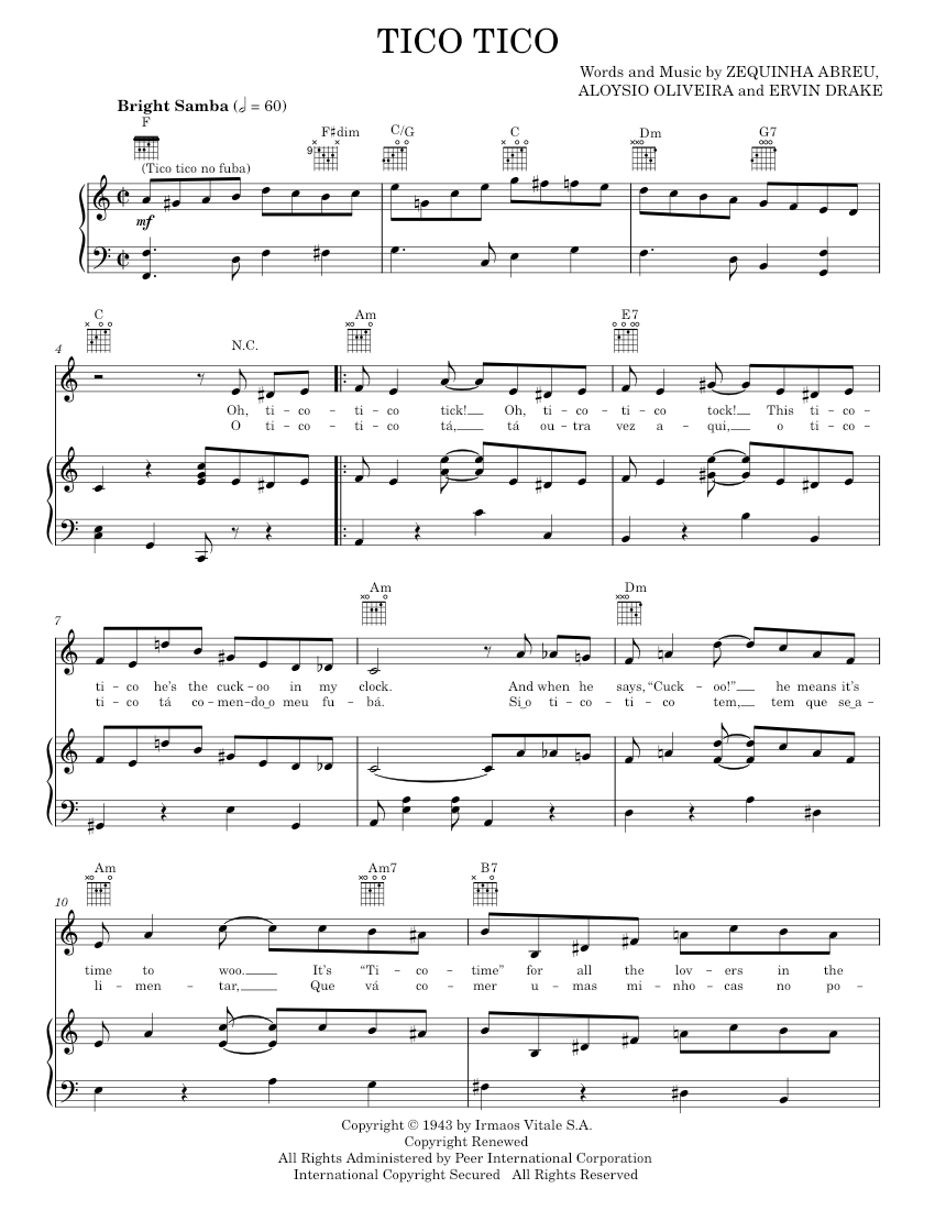 Play Official version of Tico Tico (Tico Tico No Fuba) sheet music by ...