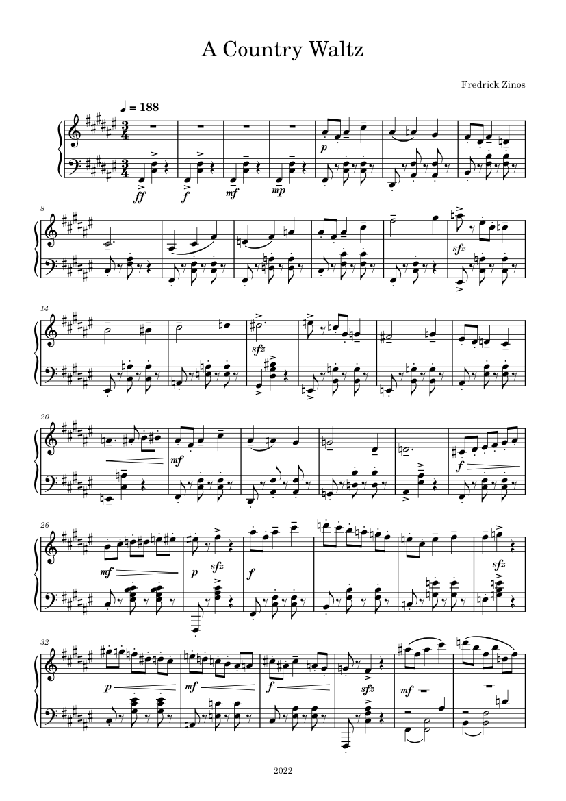 A Country Waltz Fredrick Zinos Sheet music for Piano (Piano Duo ...