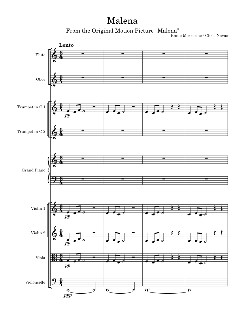 Malèna – Ennio Morricone (arr.) Sheet music for Piano, Flute, Oboe ...