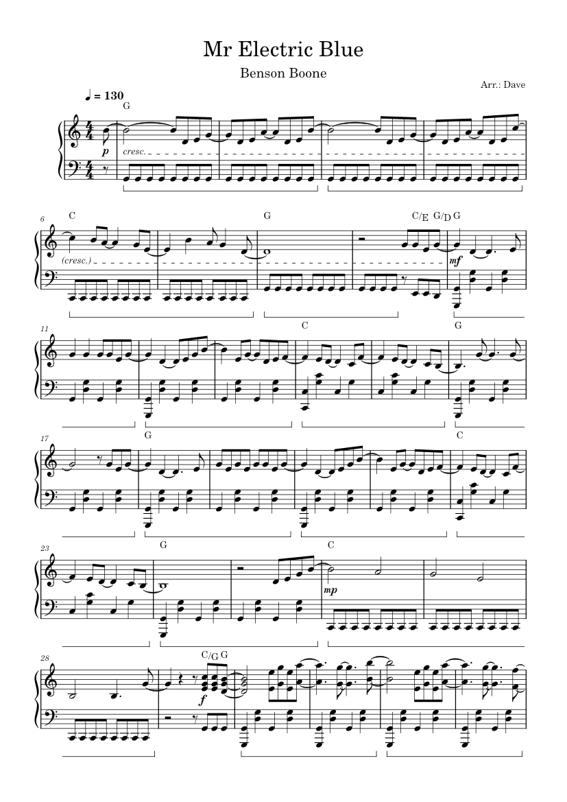 Mr Electric Blue – Benson Boone Sheet Music with Chords for Piano (Solo ...