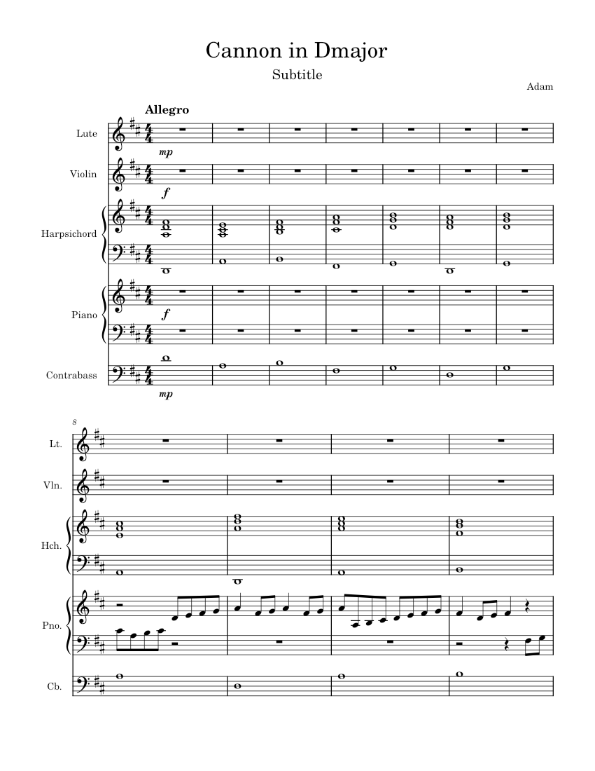 Cannon in Dmajor Sheet music for Piano, Harpsichord, Violin, Guitar ...