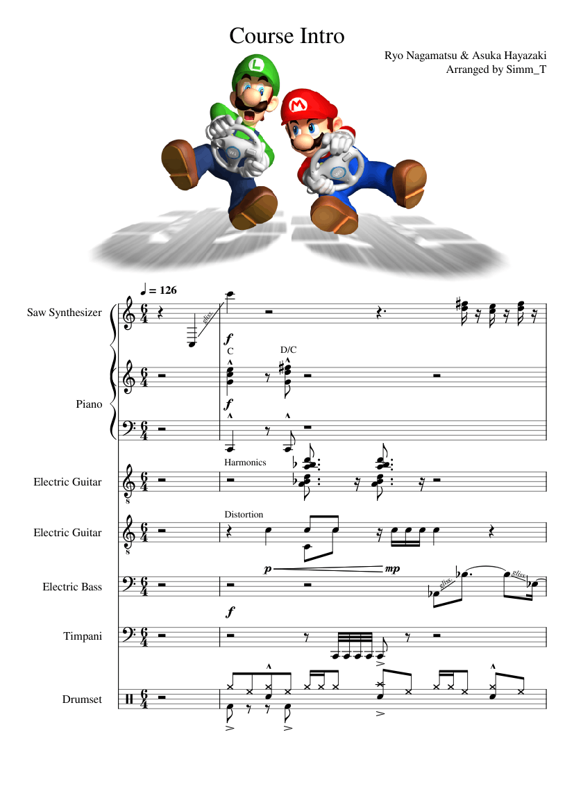 Course Intro – Mario Kart Wii Sheet music for Piano, Timpani, Guitar ...