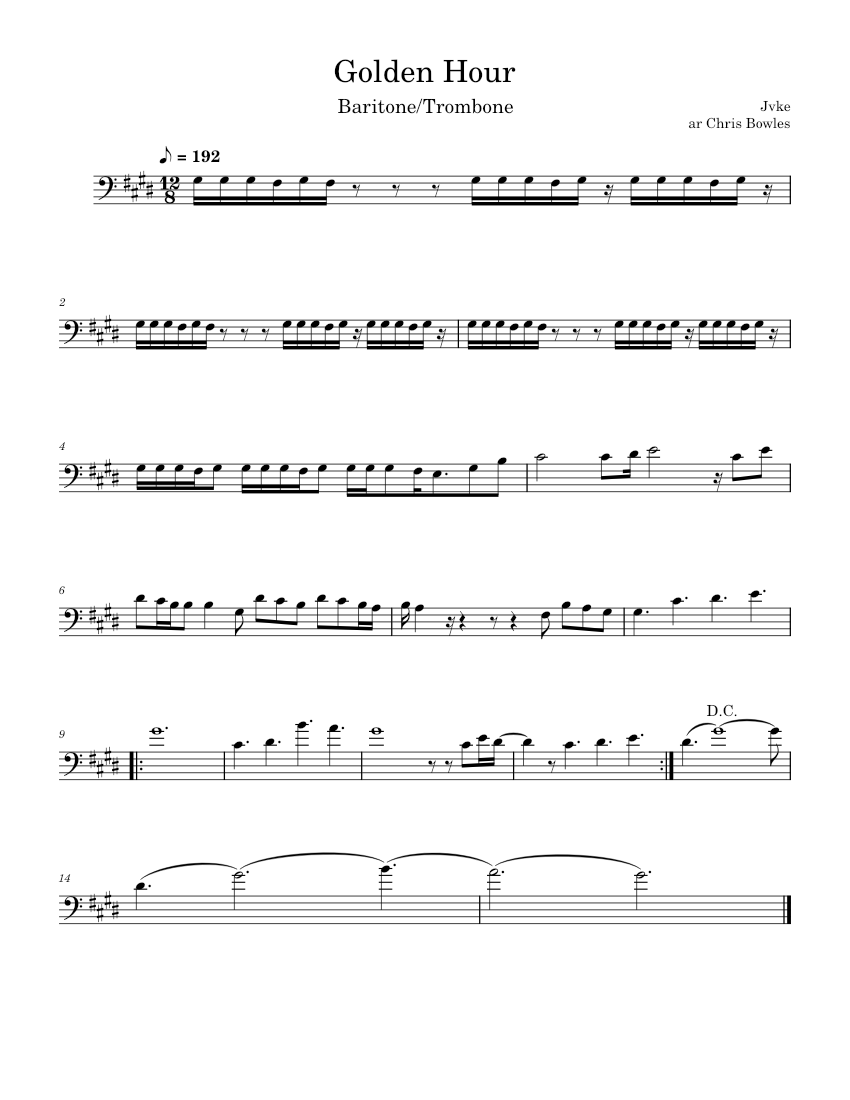 Golden Hour – JVKE Golden Hour Baritone/Trombone solo Sheet Music for ...