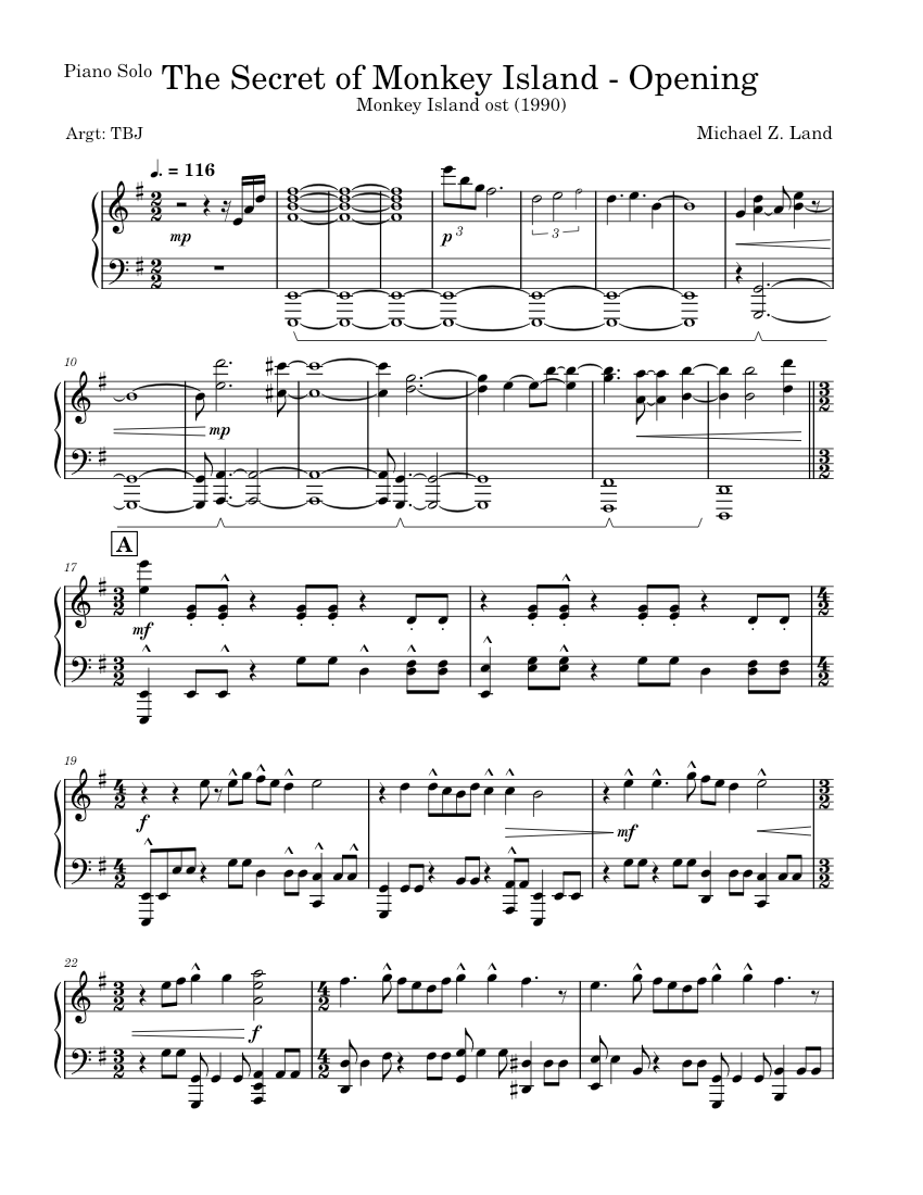 The Secret of Monkey Island - opening – Michael Z. Land Sheet music for ...