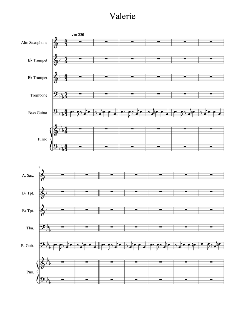 Valerie Sheet music for Piano, Trombone, Saxophone alto, Trumpet in b ...