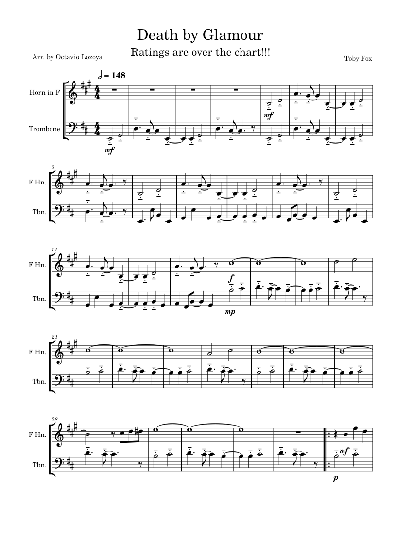 Death by Glamour – Toby Fox Death by Glamour – Trombone and French horn ...
