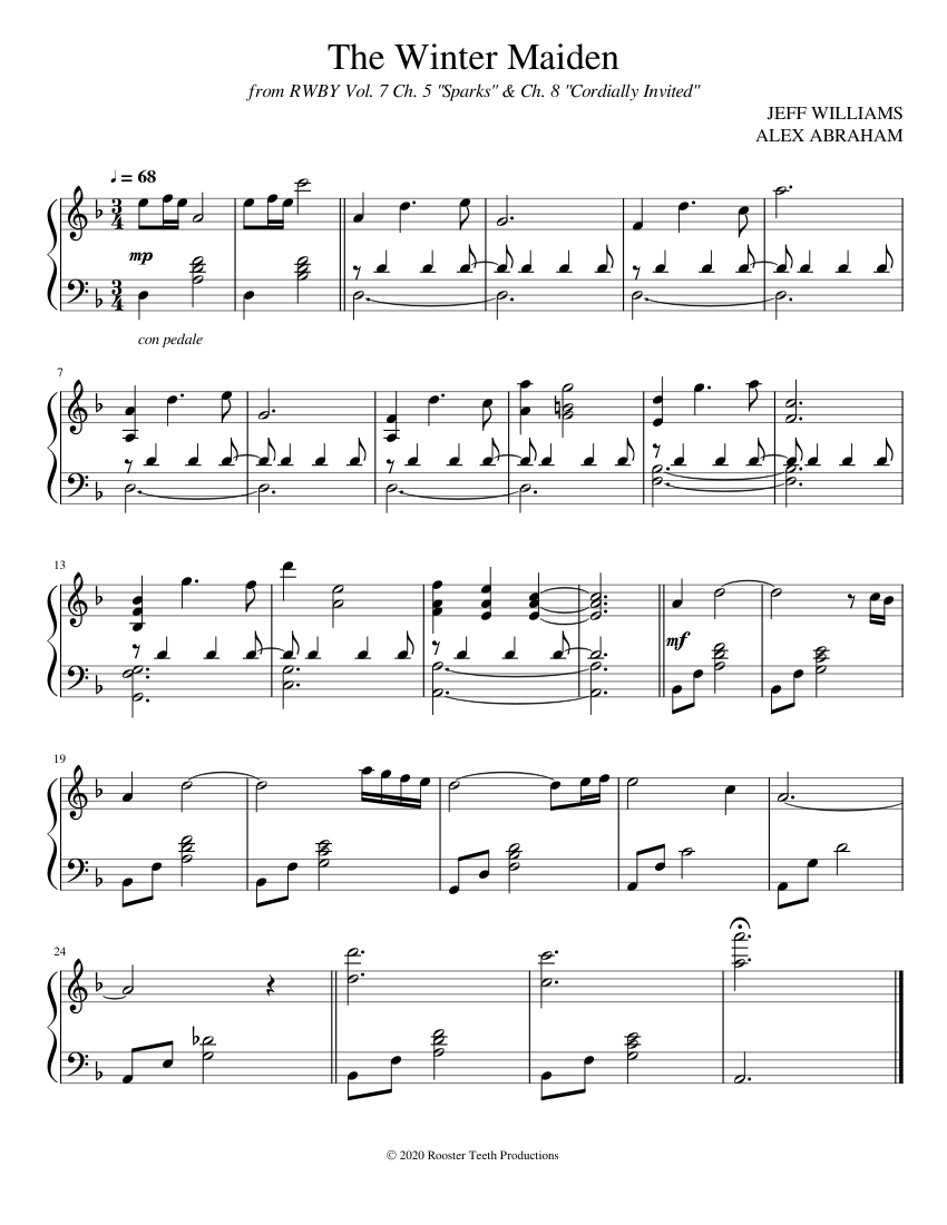 RWBY - The Winter Maiden (Volume 7 BGM) Sheet music for Piano (Solo ...