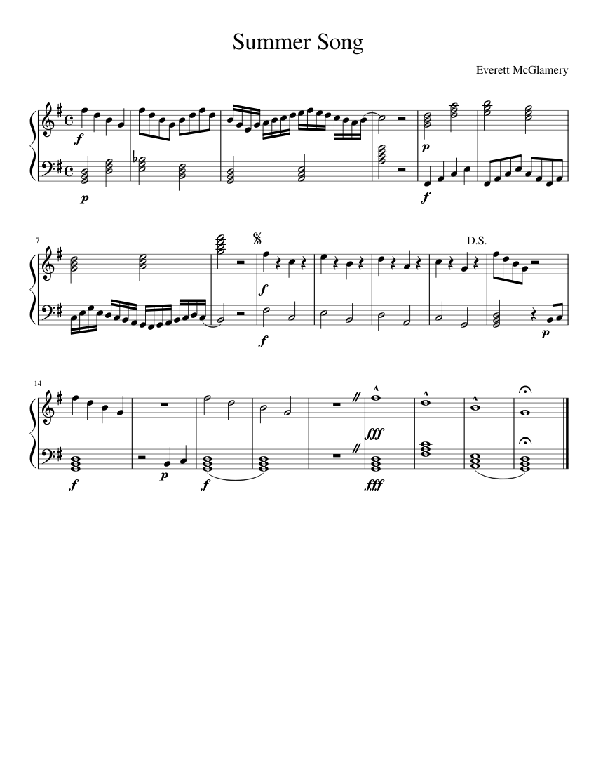 Summer Song Sheet music for Piano (Solo) | Musescore.com