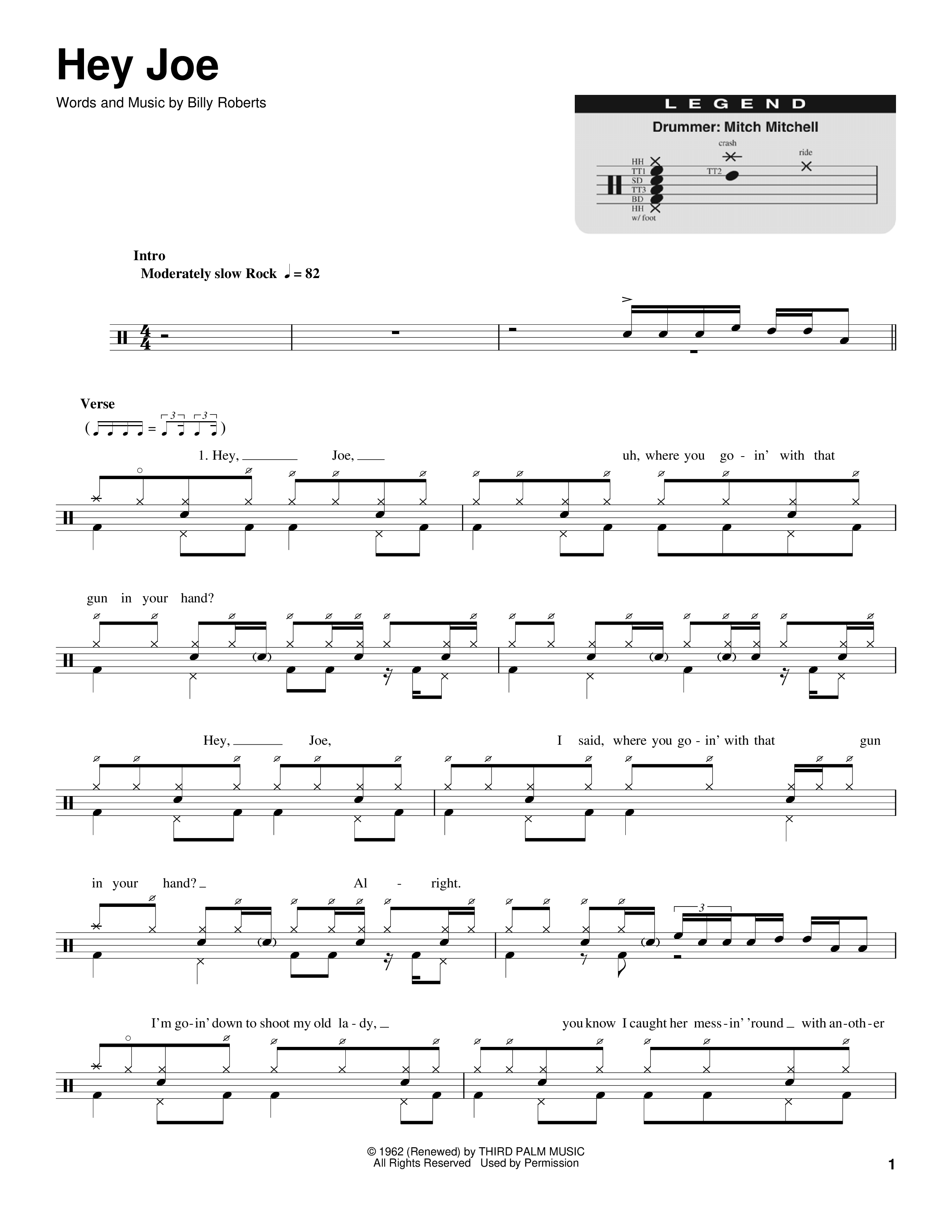 Play Official version of Hey joe Sheet Music by Jimi Hendrix for Drum ...