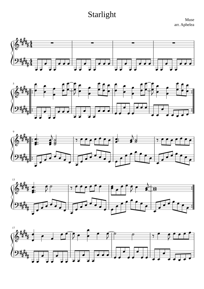 Muse: Starlight Sheet Music for Piano (Solo) | MuseScore.com