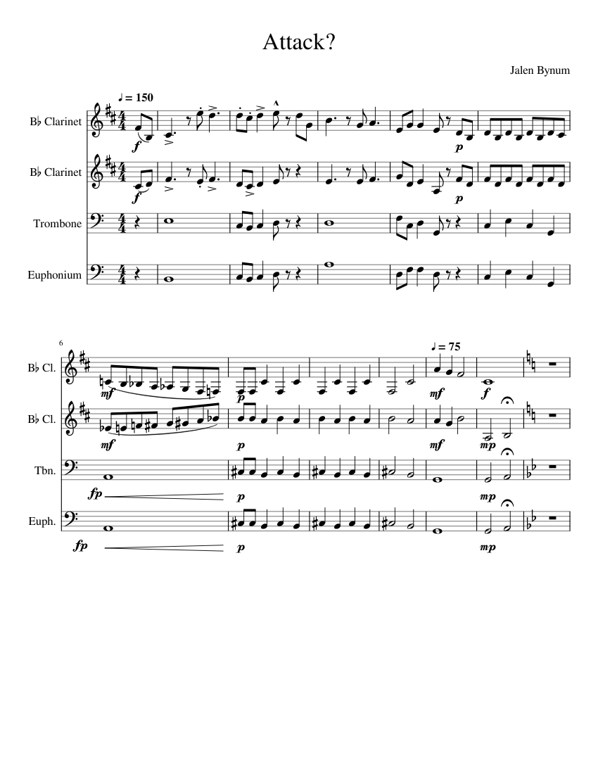 Attack? Sheet music for Trombone, Euphonium, Clarinet in b-flat (Mixed ...