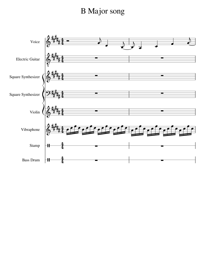 B Major song Sheet music for Violin, Vocals, Guitar, Bass Drum & more ...
