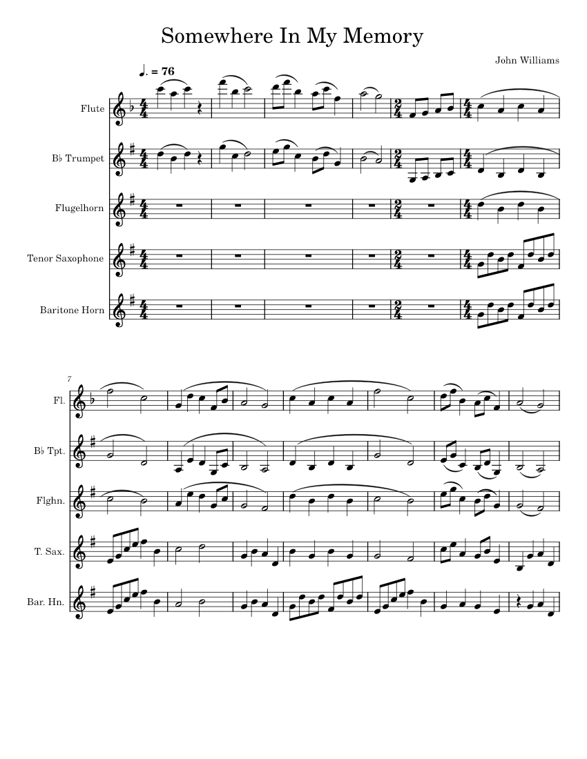 Somewhere In My Memory 5 Parts Sheet music for Flugelhorn, Flute ...