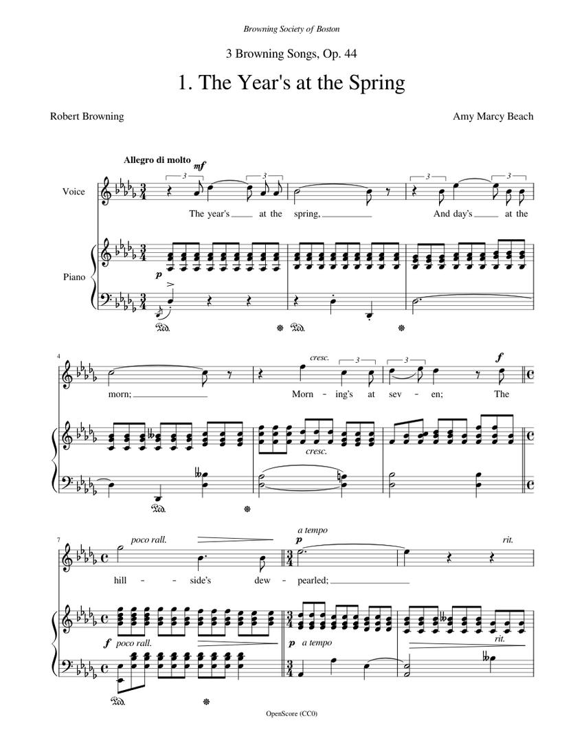 Beach, Amy Marcy - 3 Browning Songs, Op.44, No.1 - The Year's at the ...