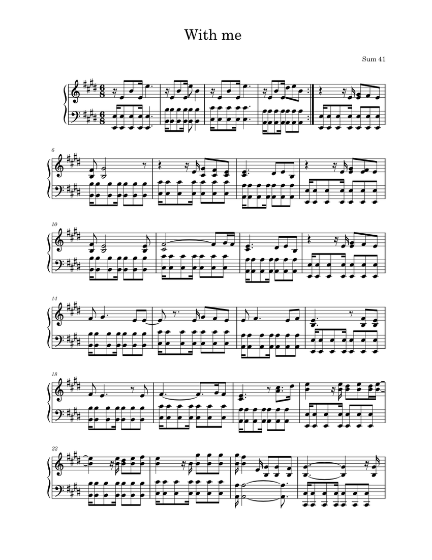 With me – Sum 41 Sheet music for Piano (Solo) | Musescore.com