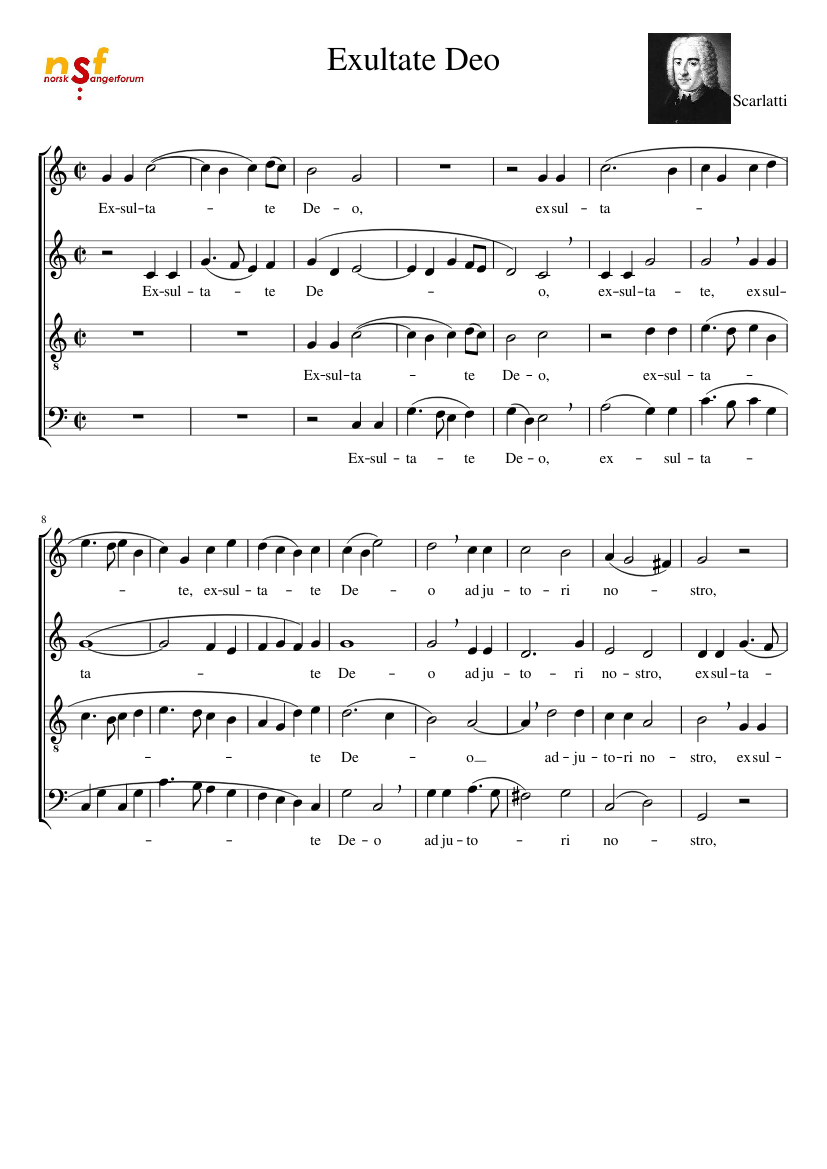 Exultate Deo (A. Scarlatti) SATB Sheet music for Soprano, Alto, Tenor ...